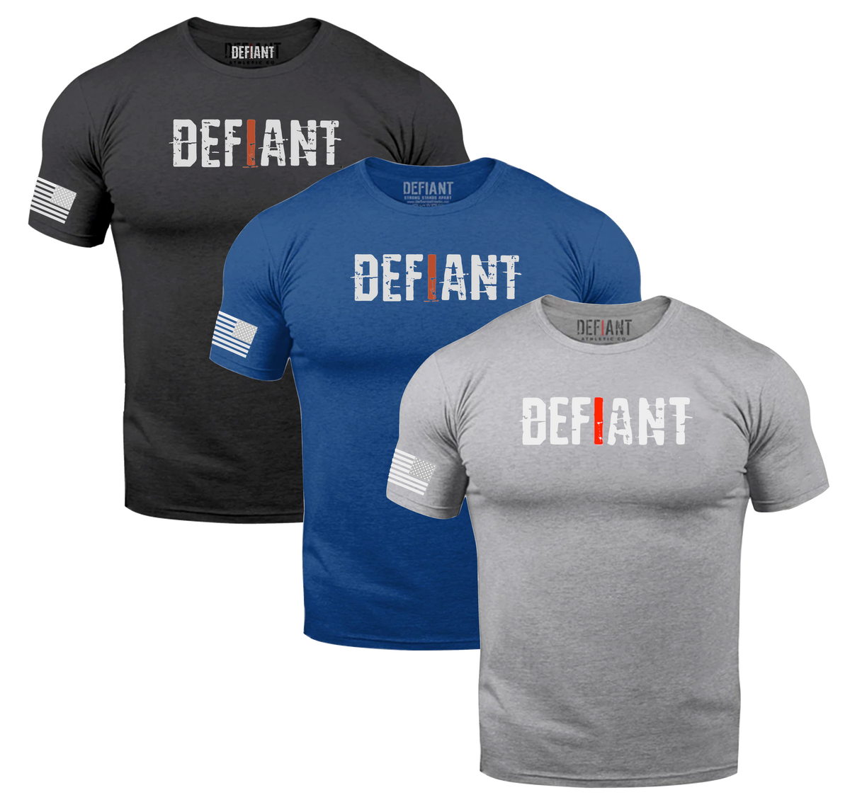 NEW - "DEFIANT" WITH FLAG ON SLEEVE TEE – Defiant Athletic Co
