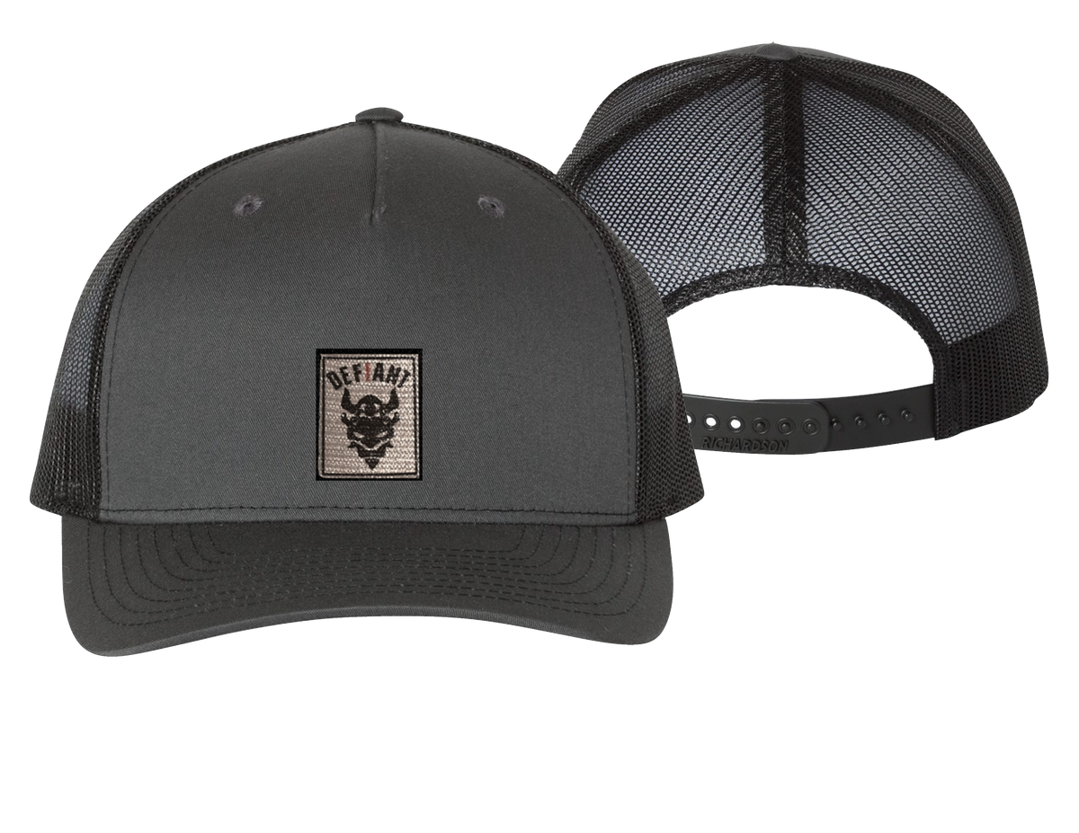 CONQUER - CHARCOAL AND BLUE BLACK - MESH 5 PANEL SNAP BACK HAT WITH TW ...